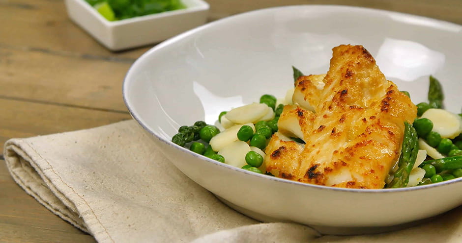 Vietnamese Broiled Cod with Asparagus, Peas, and Water Chestnut Stir ...