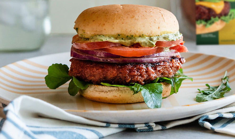 Plant-Based Burger with Avocado and Caramelized Onions | Go Red for Women