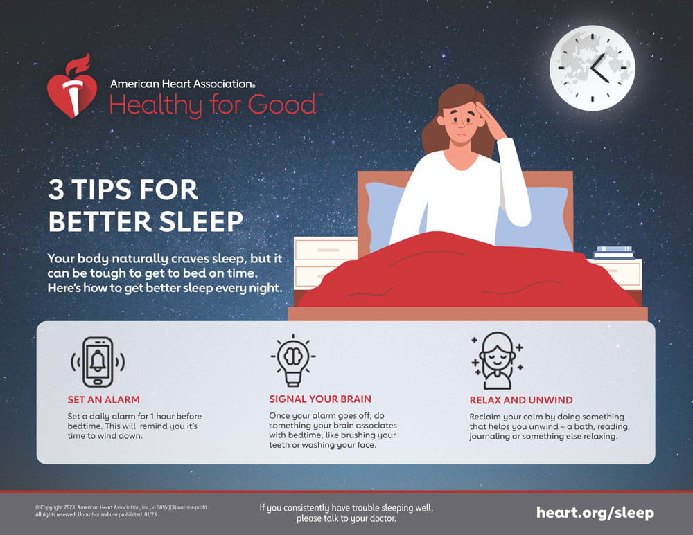 Infografía 3 consejos para dormir mejor | Go Red for Women